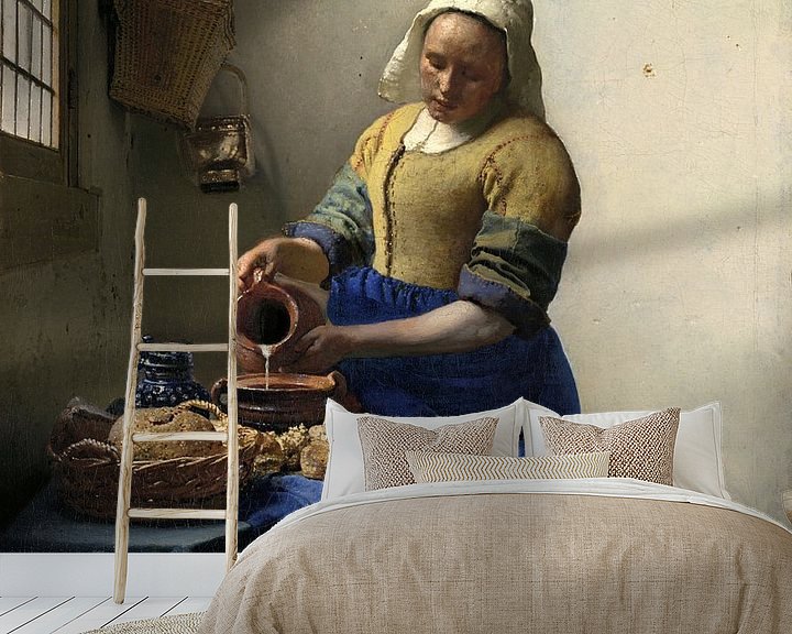 Het Melkmeisje - Vermeer Schilderij (HQ) op canvas, behang, poster en meer